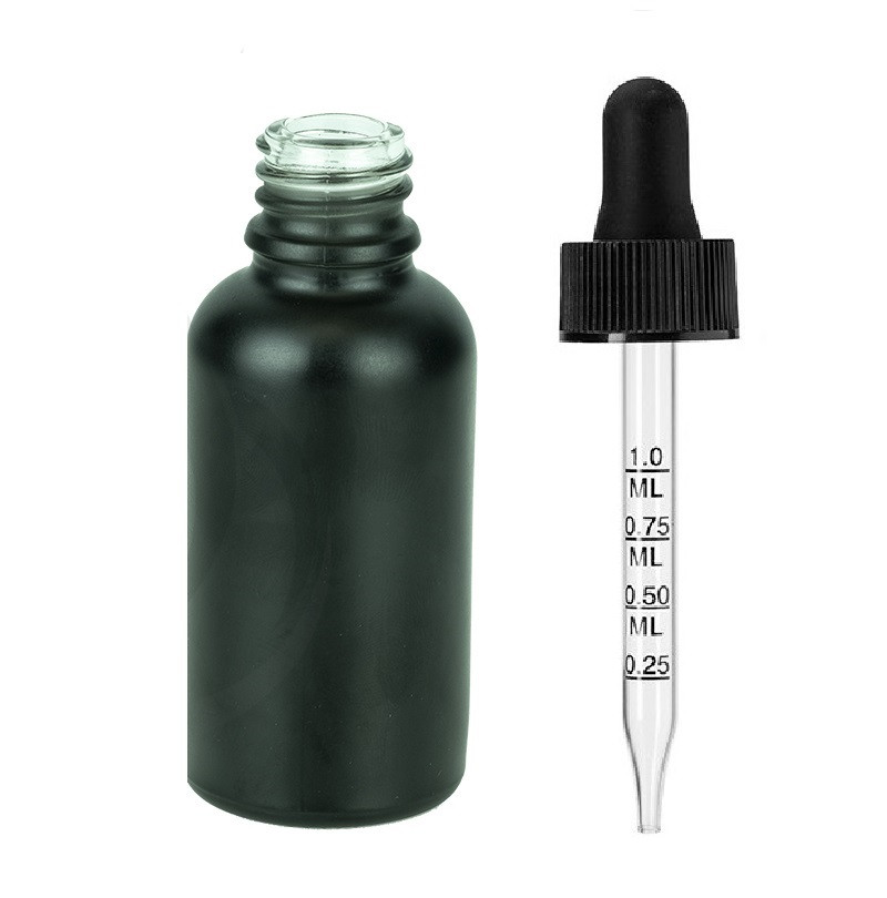 1 oz White SQUARE Glass Bottle w/ 18-415 Black Regular Calibrated Dropper