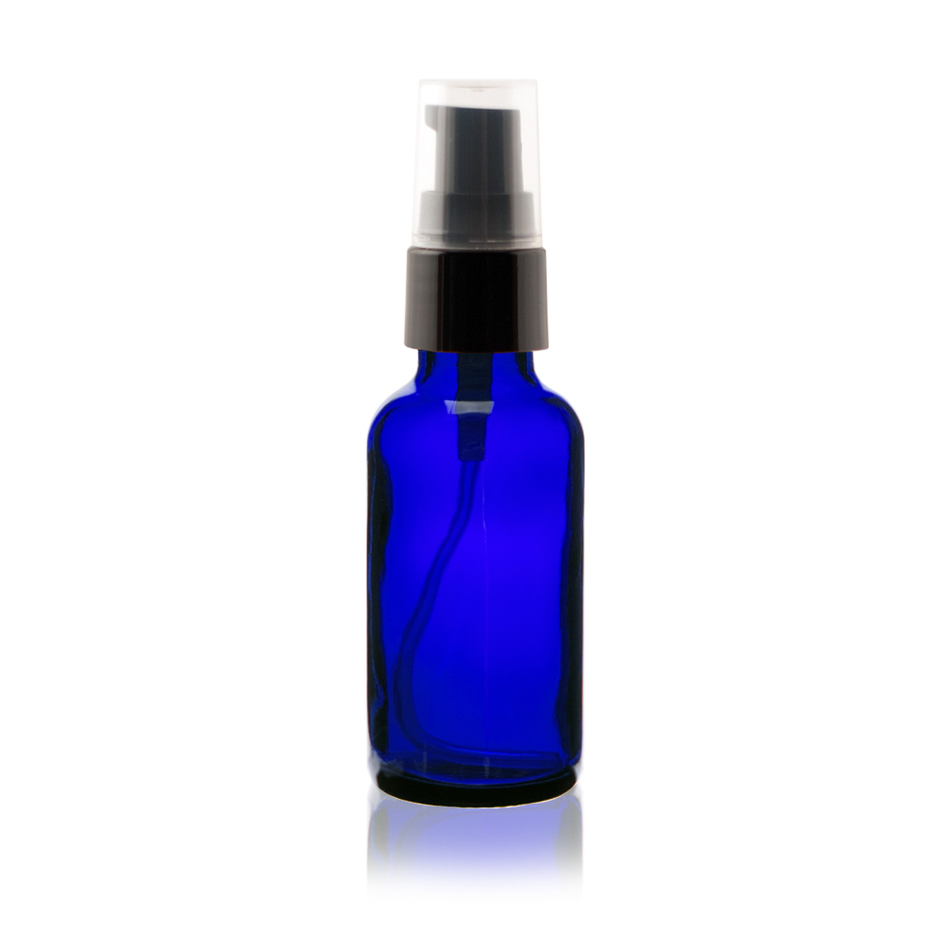 1 Oz Cobalt Blue Glass Bottle W Black Smooth Treatment Pump