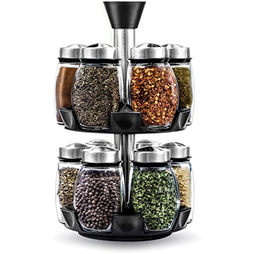 Spice Rack with 24 Empty Round Spice Jars, 396 Spice Labels with Chalk ...