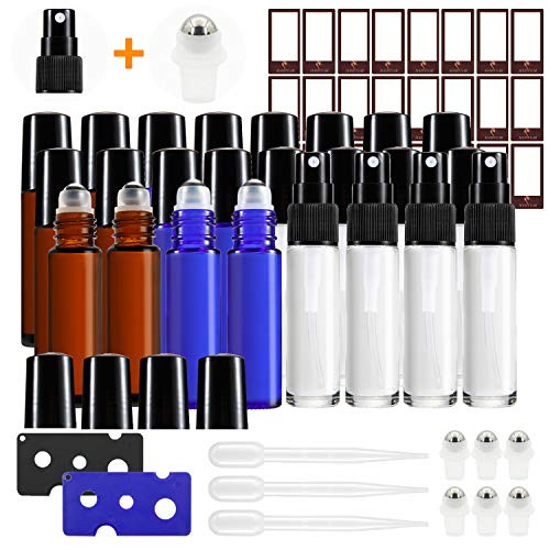 25 Pack Roller Bottles, Sungwoo 10 Milliliter Essential Oil Glass ...