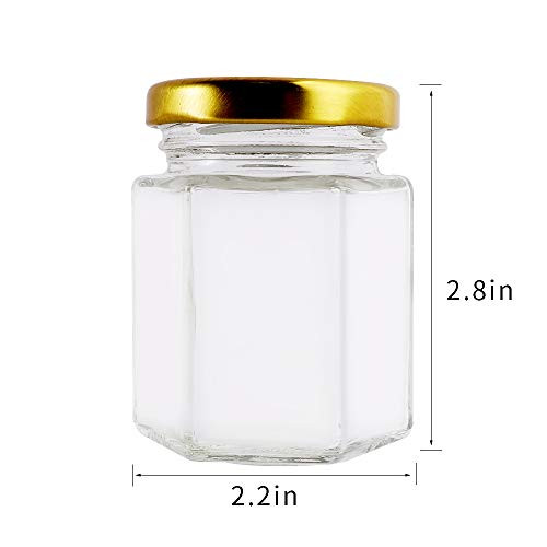 CycleMore 3oz Hexagon Glass Jars with Gold Lids, Clear Glass Canning ...