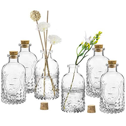 Small Clear Vintage Glass Bottles with Corks, Bud Vases, Decorative ...