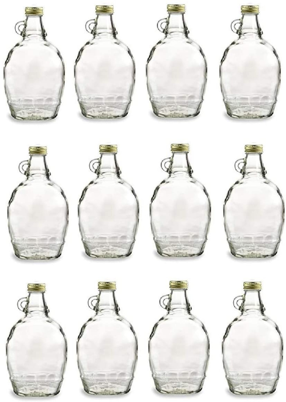 12 Ounce, 12 Pack, Empty Glass Syrup Bottles For Canning, with Metal ...