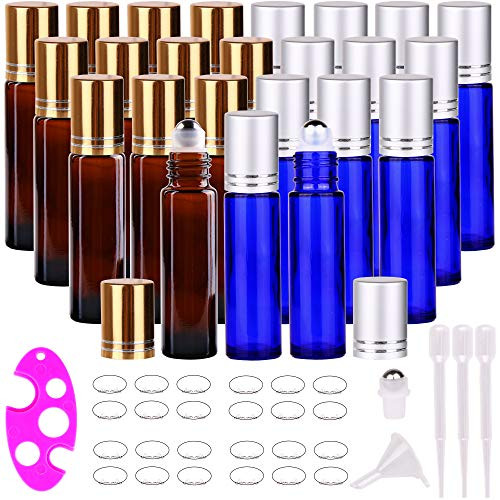 Glass Roller Bottles, 24 Packs 10 ml Cobalt Blue Essential Oil Roll On ...