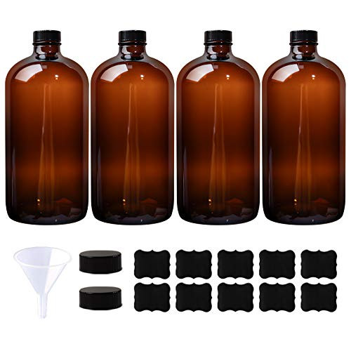 16 oz Glass Bottle Amber - w/ Poly Seal Cone Cap