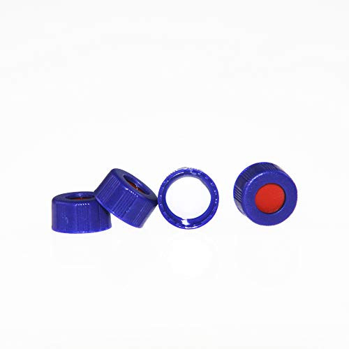 HPLC 9-425 Screw Thread Vial Blue Caps, 2ml autosampler Vial caps, 9mm, Red PTFE/White Silicone ...