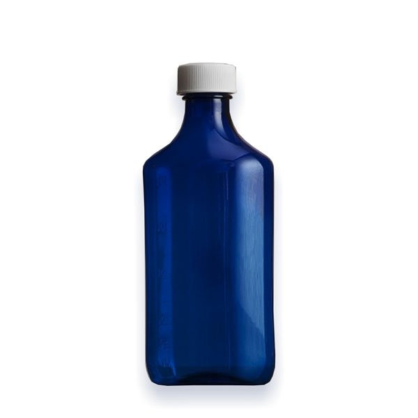 4 oz - 200 count Blue Graduated Oval RX Bottles with Child-Resistant Caps