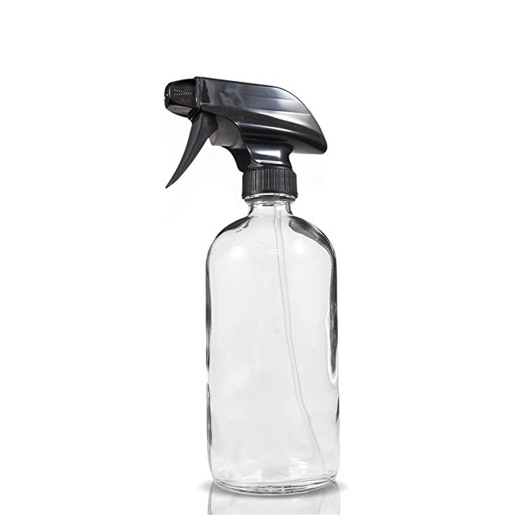 16 oz CLEAR glass bottle with 28-400 neck finish with Black Trigger Sprayer