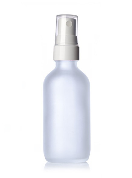 2 Oz Frosted Glass Bottle W Matte Silver And White Fine Mist Sprayer