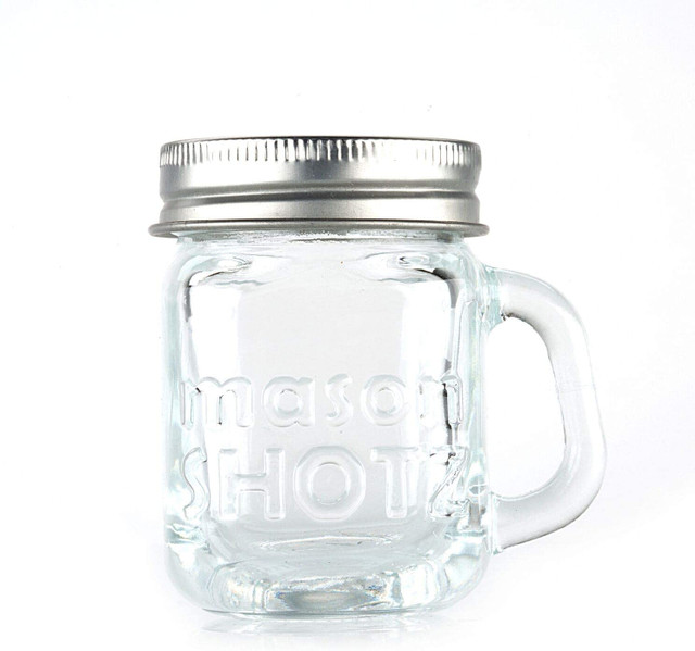 2 Oz Mason Jar Shot Glasses With Handles And Silver Lids Set Of 8