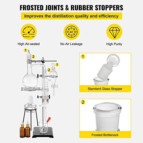 VEVOR Distillation Apparatus 500ML Lab Glassware Kit Glass Distilling ...