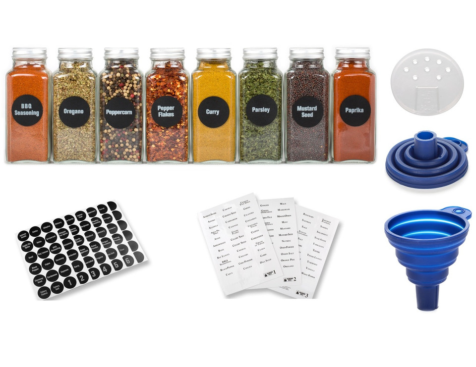 Set of 12 - Square Glass Spice Jars with Shaker Tops, Chalkboard Labels ...