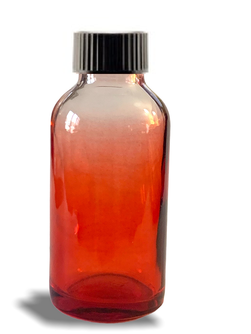 1 oz Red-shaded clear glass bottle w/ Black Poly Cone Cap
