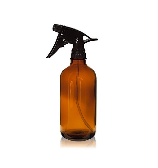 8 oz AMBER Glass Bottle - w/ Black Trigger Sprayer