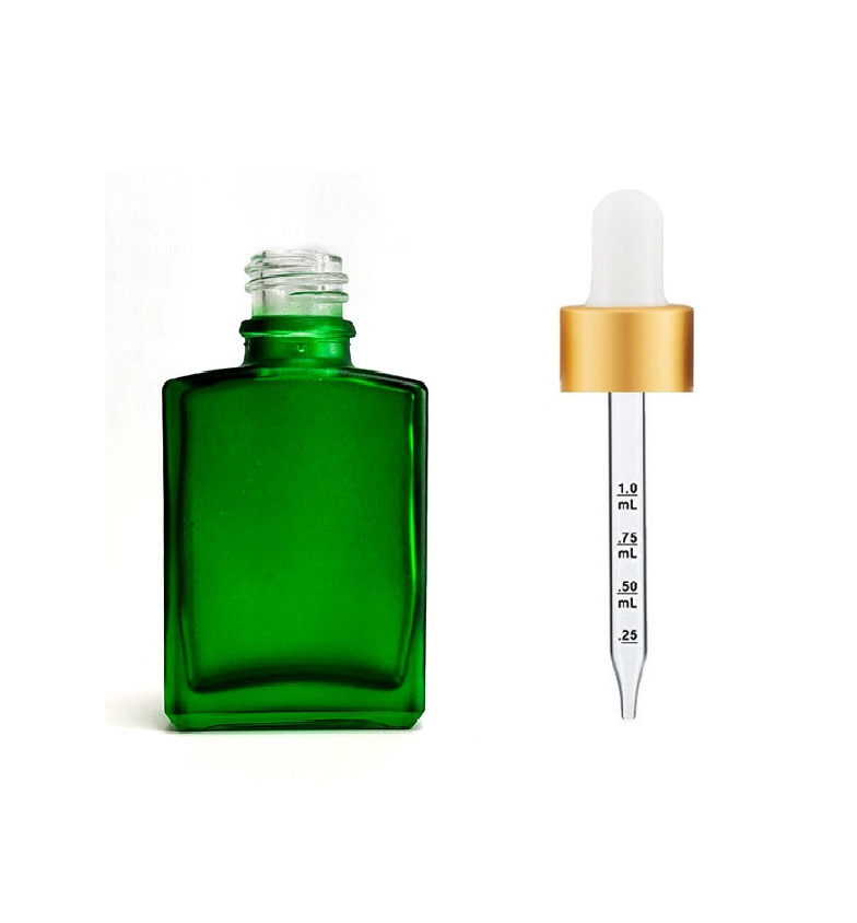 1 oz Matt Black SQUARE Glass Bottle w/ 18-415 White-Gold Calibrated Dropper