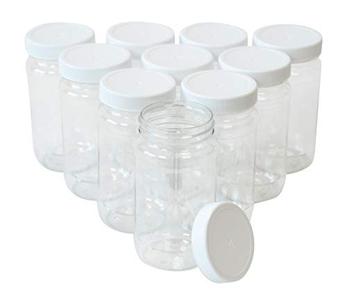 16 Oz Clear Plastic Mason Jars With Ribbed Liner Screw On Lids, Wide ...