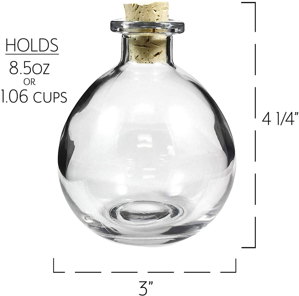 6 pcs Spherical Glass Bottles with Cork Bottle Stopper (6, 8.5 oz Clear)