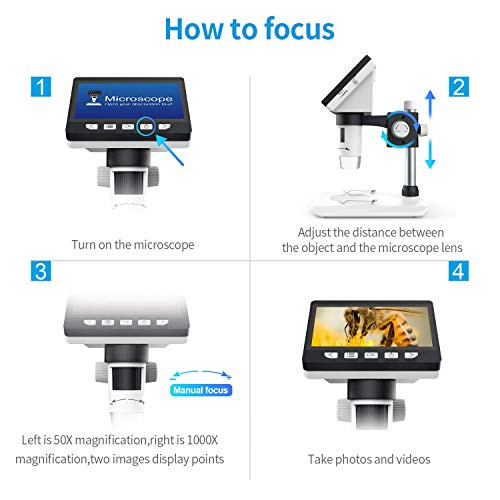 LCD Digital Microscope, SKYBASIC 4.3 inch 50X-1000X Magnification Zoom ...