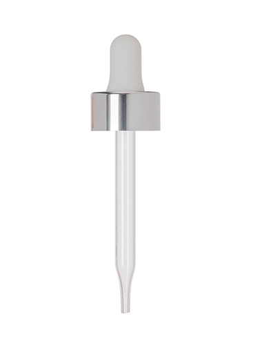 1 oz White Shiny Silver Glass Dropper 20-400 neck finish