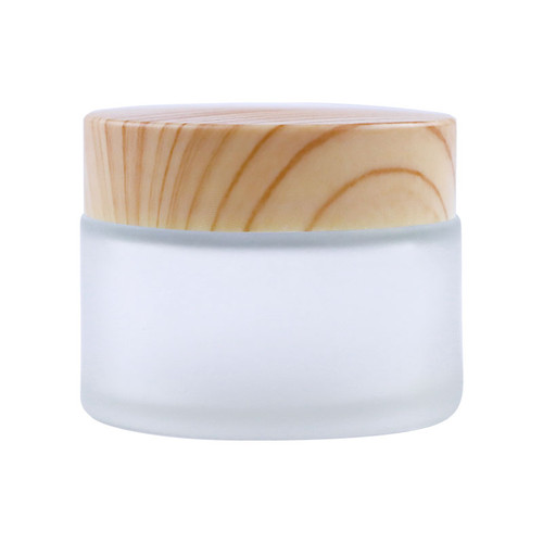 50ml Frosted Cream Jar w/ Wood Grain Cap and Insert- Pack of 24