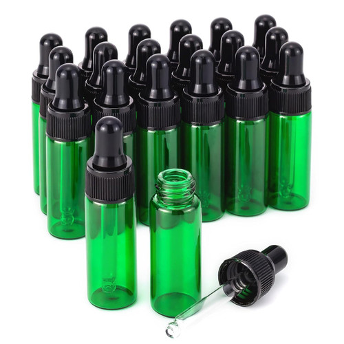 5ml 1/6 oz Dropper Bottles with Tapered Glass Droppers, Pack of 20