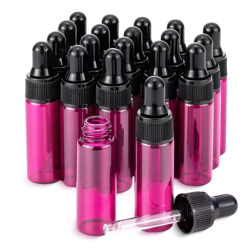 5ml 1/6 oz Pink Dropper Bottles with Tapered Glass Droppers, Pack of 20