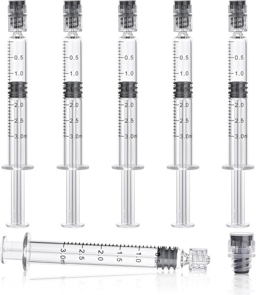 100 Pack 3ml Borosilicate Glass Syringe 3cc Luer Lock Syringe Glass Lab ...