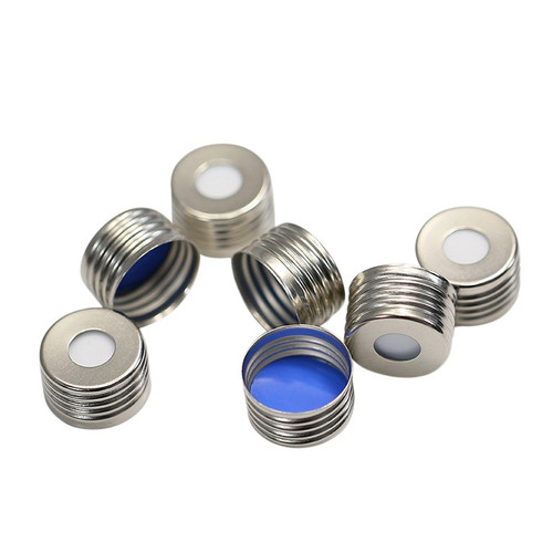 Magnetic Screw Top 18mm Silver Aluminum Vial Cap with Blue PTFE/White ...