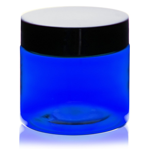 2 oz Cobalt BLUE Plastic Jar Straight Sided w/ Plastic Lined Caps