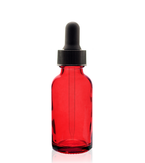 1 oz Translucent Red Glass Bottle w/ Black Regular Glass Dropper