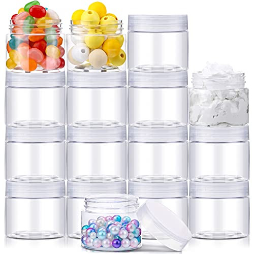 16 Pieces Round Clear Leak Proof Plastic Container Jar with Lid Plastic ...