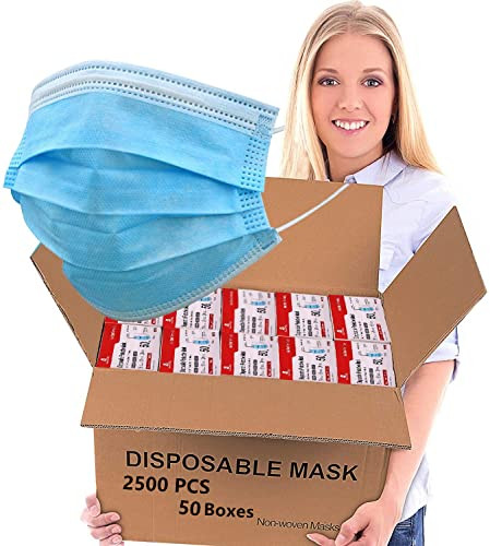 2500 PCS Wholesale Bulk Disposable Face Mask Blue Mask (50 Packs, 50pcs ...