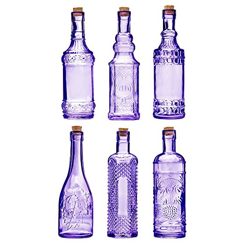 BULK PARADISE Assorted Purple Glass Bottles with Corks, 6 Pack, 2.5in X ...
