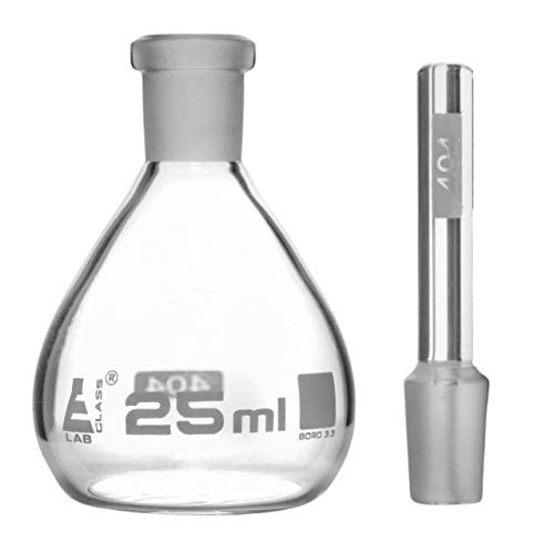 Pycnometer, Calibrated, 25mL - Specific Gravity Bottle with Flat Bottom ...