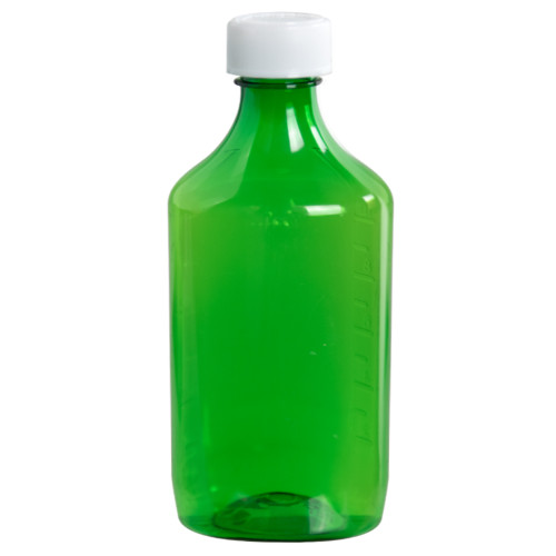 16 oz - 50 Count -Green Graduated Oval RX Bottles with Child-Resistant Caps