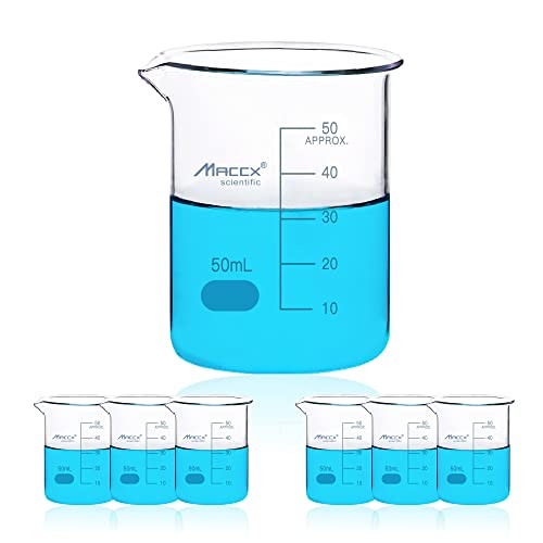 Maccx 1.7oz(50ml) Sturdy Glass Beaker, 3.3 Borosilicate Griffin Low ...