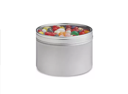 Deep Metal Tins - Round, 14 oz, Window Lid, Silver-Pack of 48