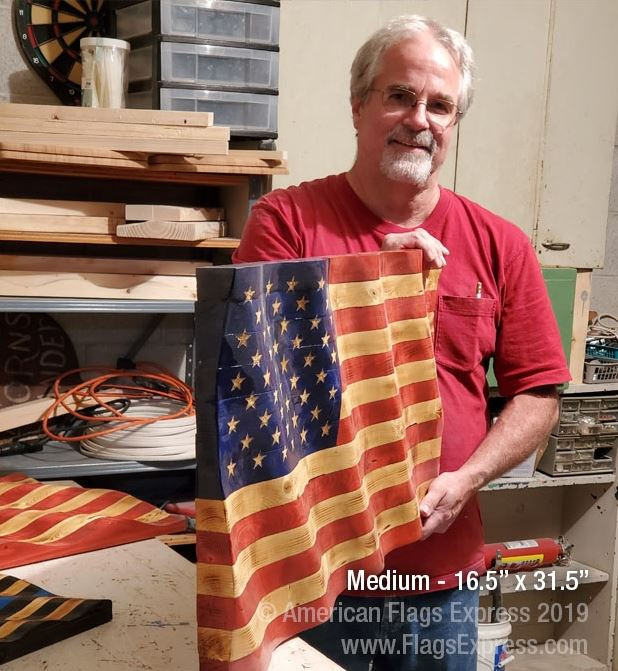 Rustic Wooden Waving Flag Sculpture (Two Kinds) | American Flags Express