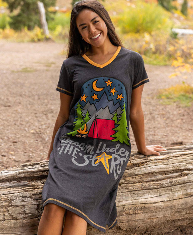 Dream Under The Stars Women's Camping V-Neck Nightshirt - Lazy One