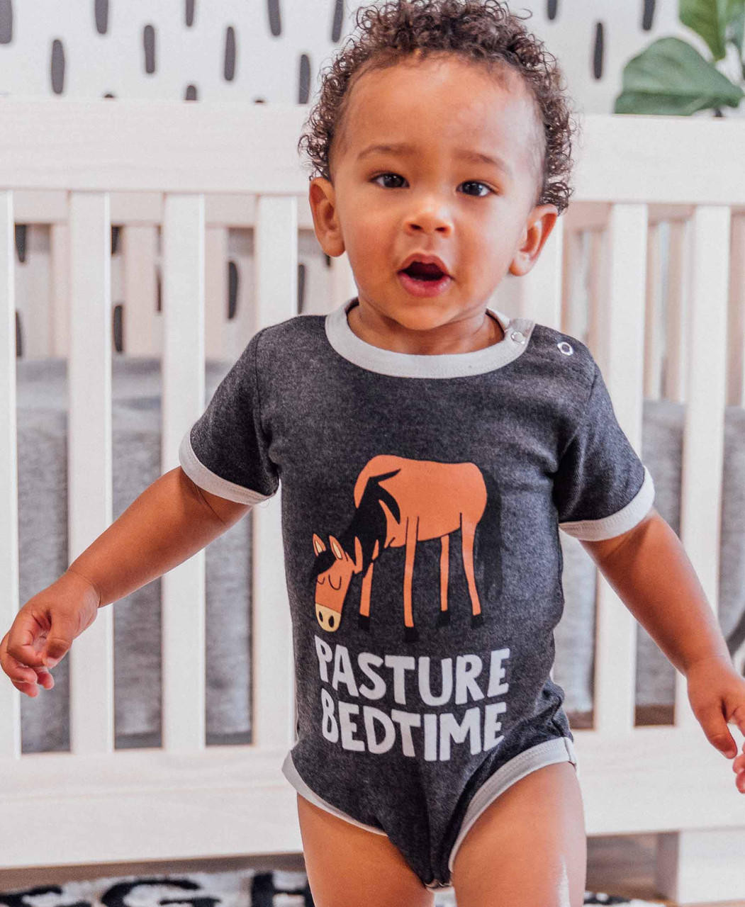 Pasture Bedtime Grey - Horse | Infant Creeper Onesie | LazyOne