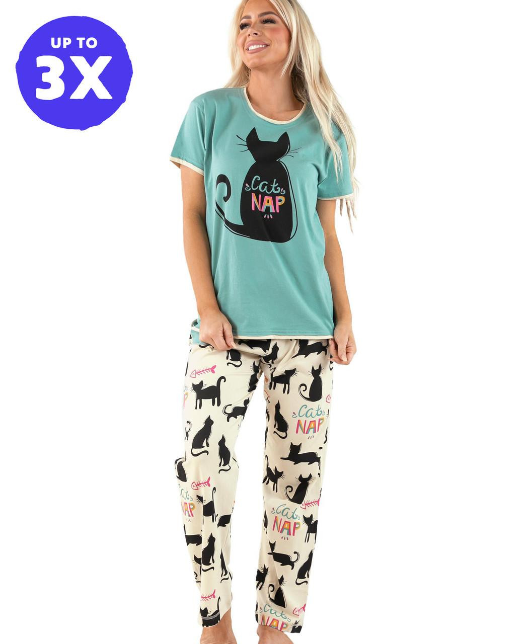 Cat Nap Blue Women's Regular Fit PJ Set