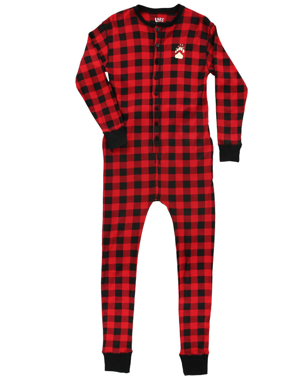 Adult Onesie Flapjack Bear Cheek Plaid by LazyOne