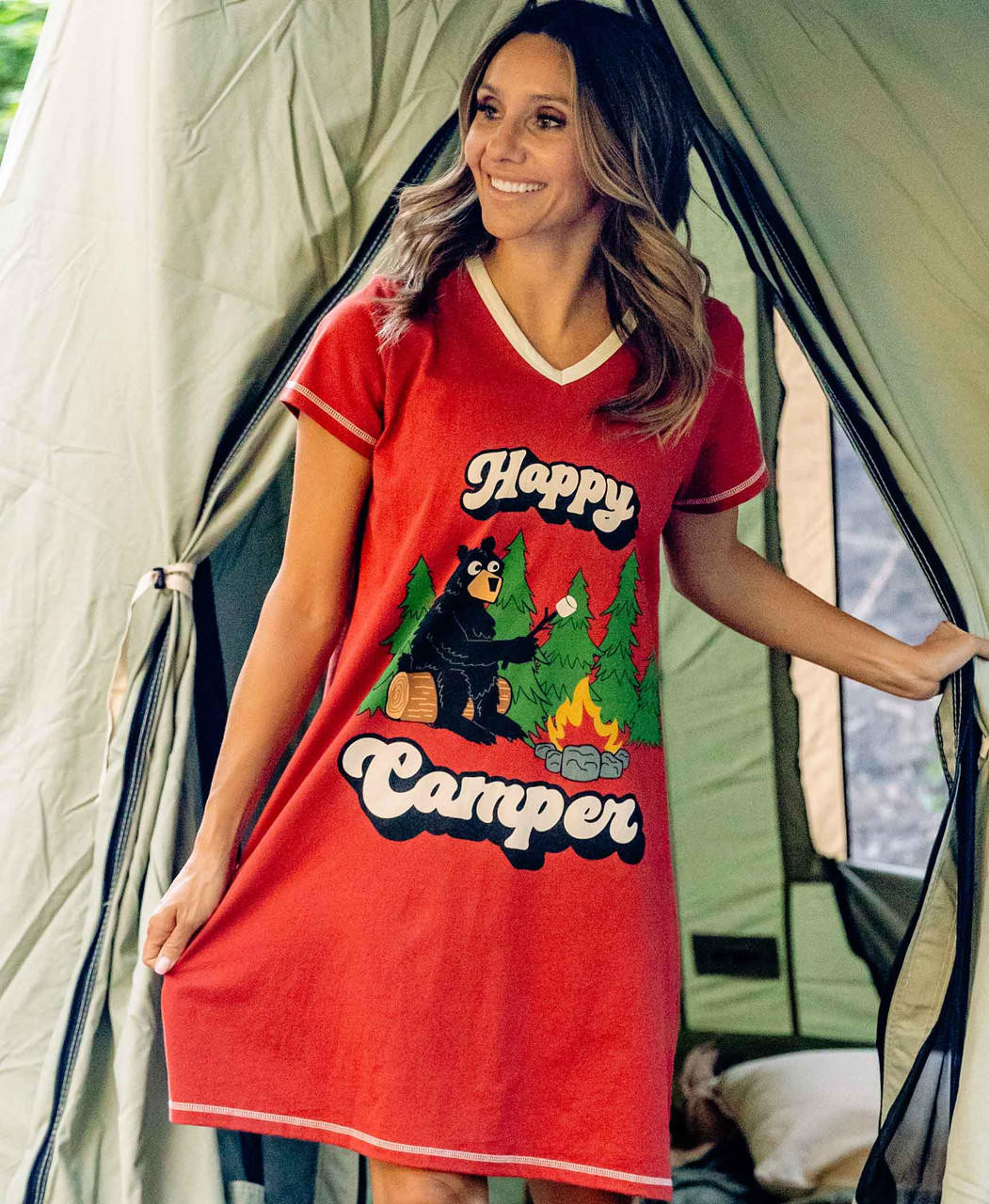 Happy Camper Vneck Red Nightshirt | LazyOne