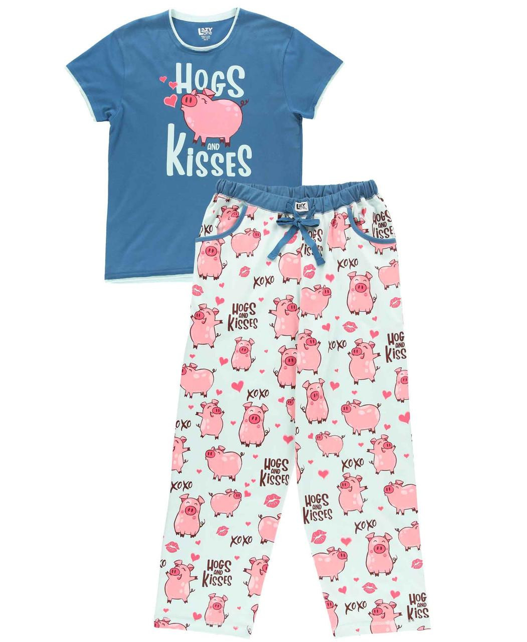 Hogs & Kisses - Pig | Women's Regular Fit Blue PJ Set | LazyOne