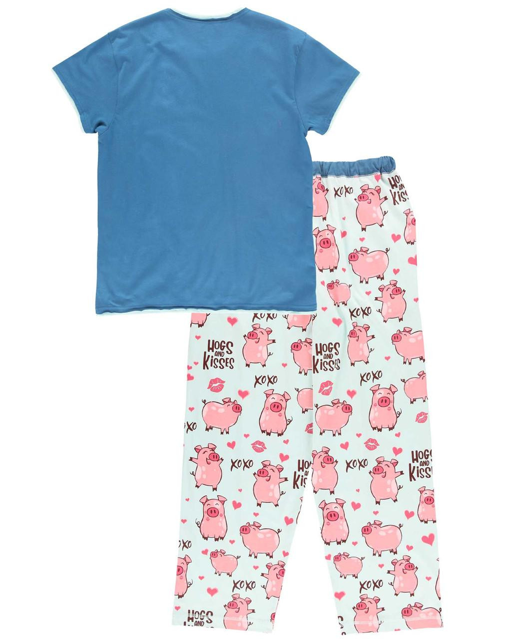 Hogs & Kisses - Pig | Women's Regular Fit Blue PJ Set | LazyOne