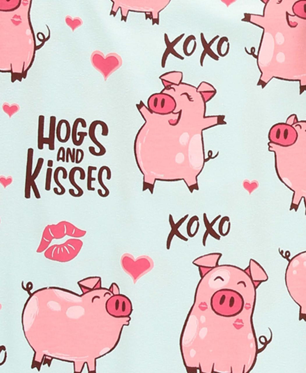 Hogs & Kisses - Pig | Women's Regular Fit Blue PJ Set | LazyOne