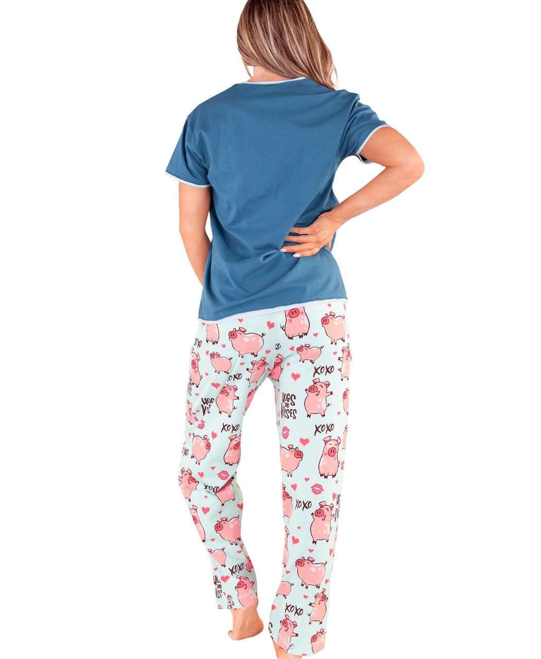 Hogs & Kisses - Pig | Women's Regular Fit Blue PJ Set | LazyOne
