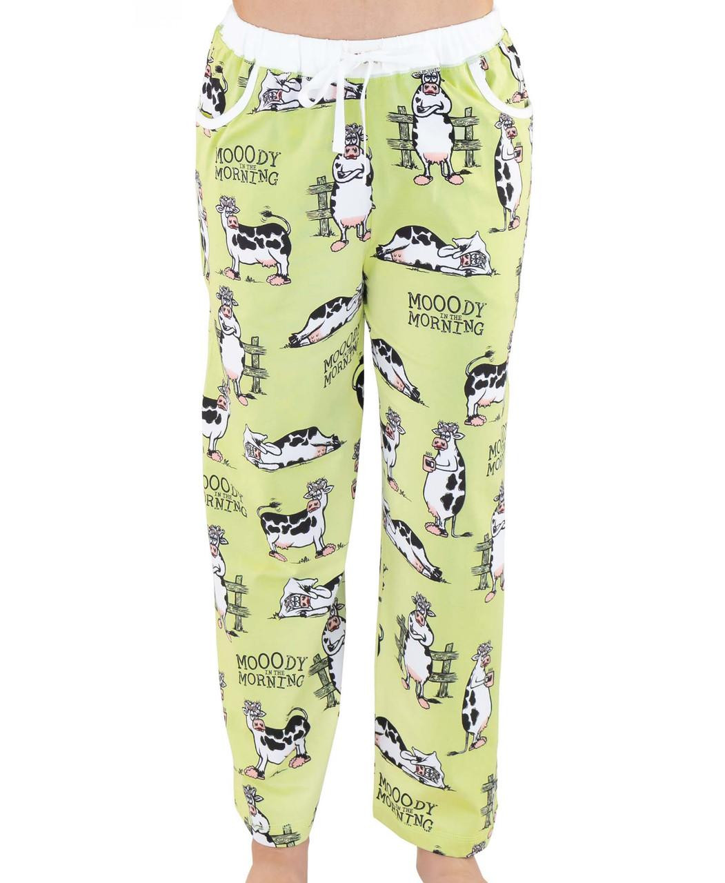 Moody In The Morning Cow Women's Regular Fit Green PJ Pant