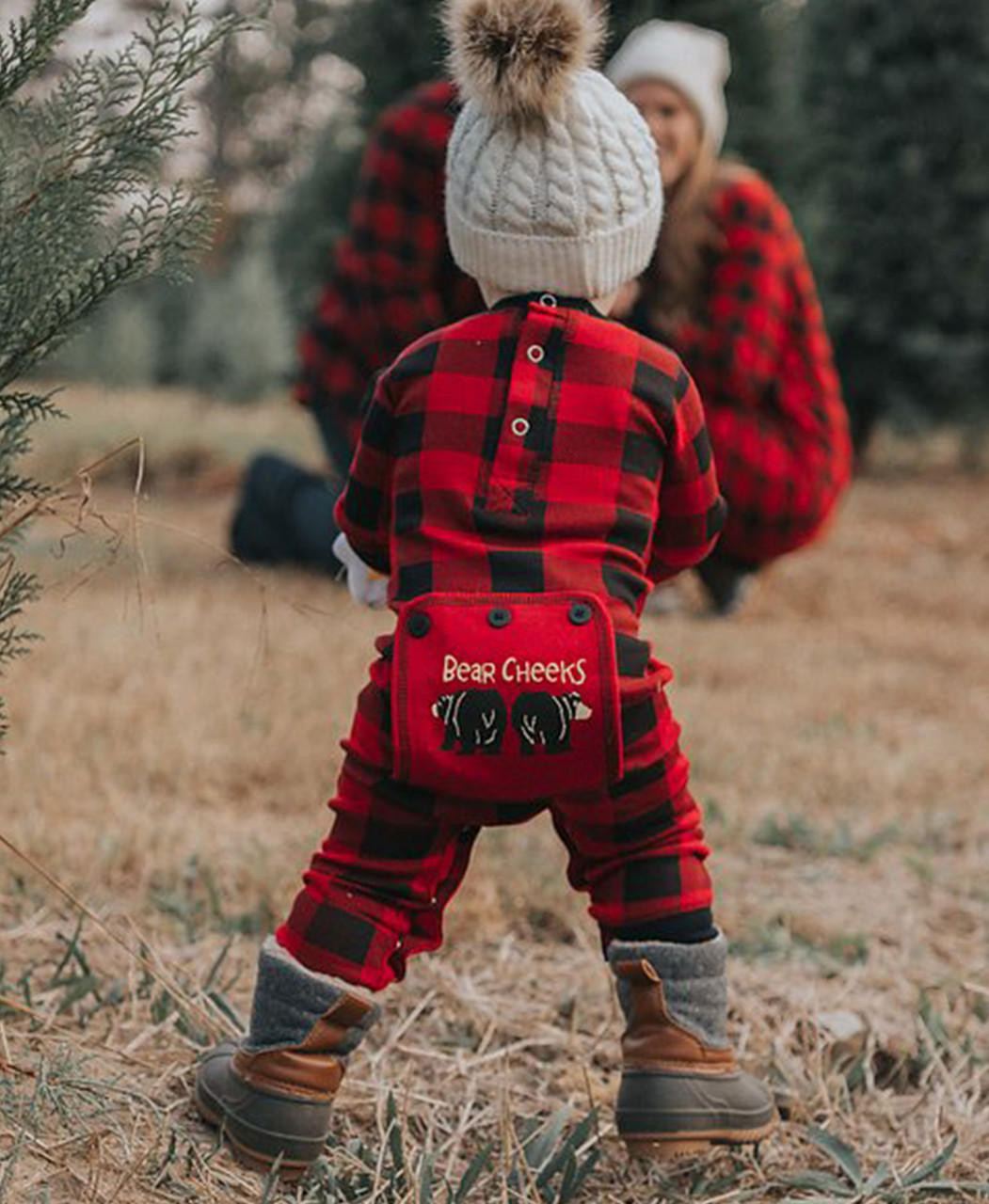 Bear Cheek Plaid Infant Onesie Flapjack | LazyOne