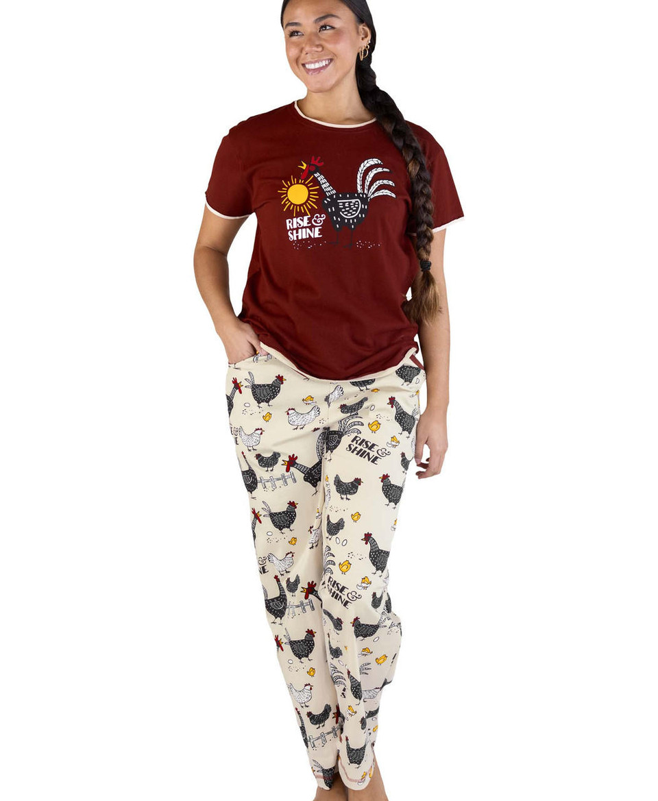 Rise & Shine Women's Regular Fit Chicken PJ Set